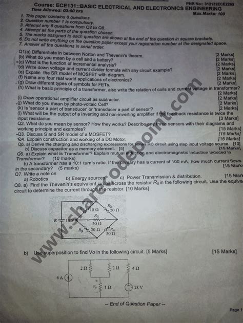 ECE131 Basic Electrical And Electronics Engineering End Term Exam Question Paper Lpu