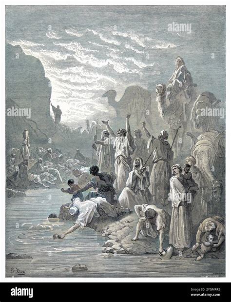 Moses Brings Forth Water From The Rock Old Testament Antique Digitally Colored Biblical