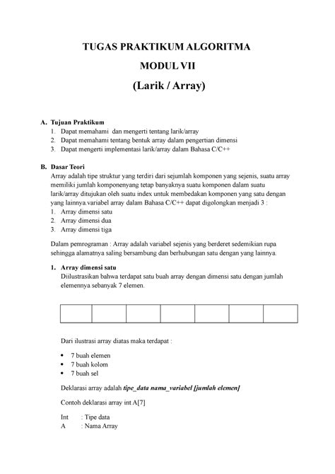 ALGO M7 Algo Modul 7 Larik Atay Array TUGAS PRAKTIKUM ALGORITMA