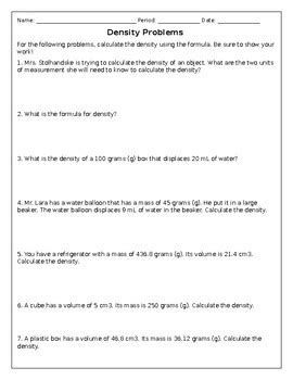 Density Practice Problems By Gneiss Science Consulting TpT