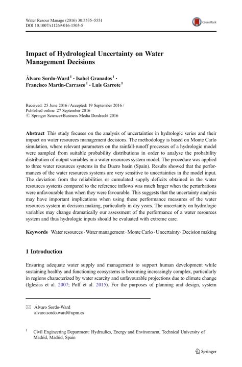 Pdf Impact Of Hydrological Uncertainty On Water Management Decisions