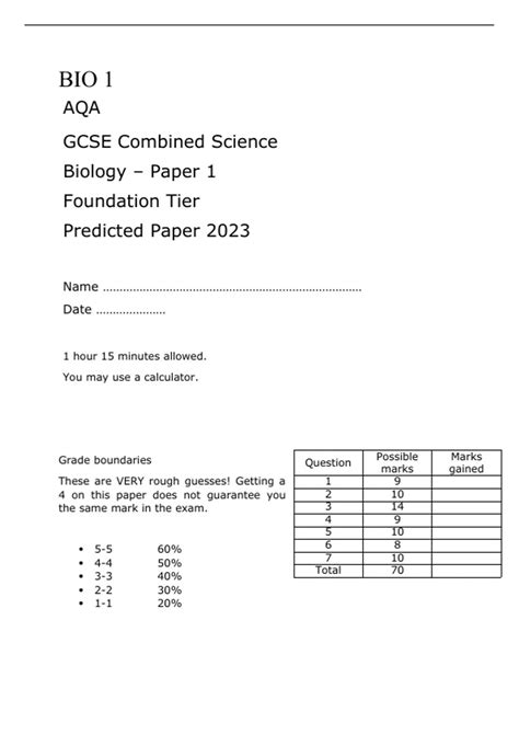 Aqa Gcse Combined Science Biology Paper 1 And 2 Final Question Papers