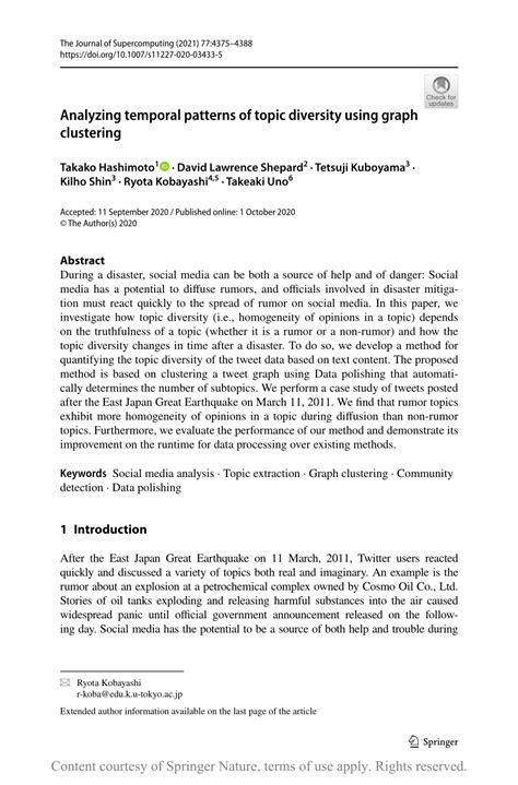 pdf analyzing temporal patterns of topic diversity using graph clustering