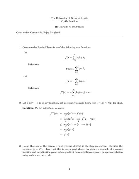 Hw06 Sol Hw6 Solution The University Of Texas At Austin Optimization Homework 6 Solutions