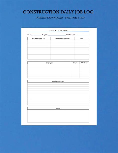 Construction Daily Job Log Etsy