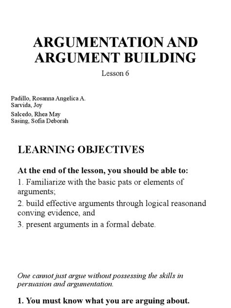 Argumentation And Argument Building Pdf