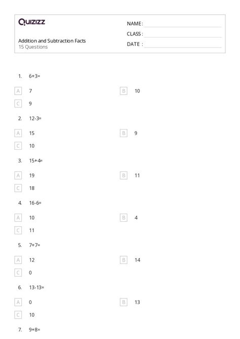 50 Subtraction Facts Worksheets For 1st Grade On Quizizz Free And Printable