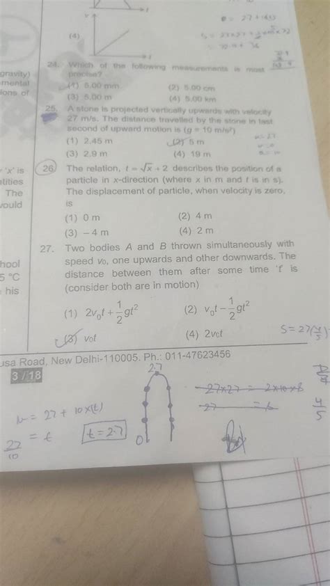two bodies a and b thrown simultaneously with speed vo one upwards and o