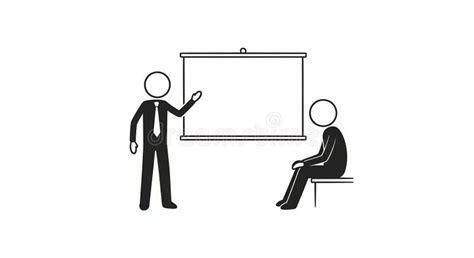 Stickman Presenting To Seated Stick Figure On White Background Black
