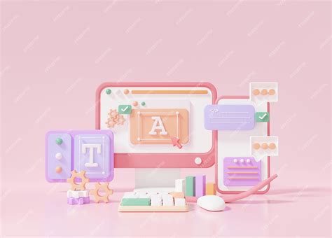 3d 렌더링 Ui Ux 디자인 개념입니다 모바일 애플리케이션 소프트웨어 개발 코딩 스마트폰 연결 최소한의 현대적인 사용자 인터페이스 만화 스타일 삽화 프리미엄 사진