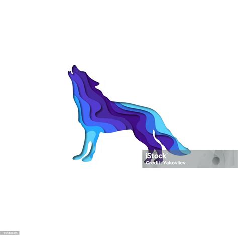 종이 절단 모양 늑대 3d 종이 접기 유행 개념 패션 디자인입니다 벡터 일러스트 레이 션 늑대에 대한 스톡 벡터 아트 및 기타