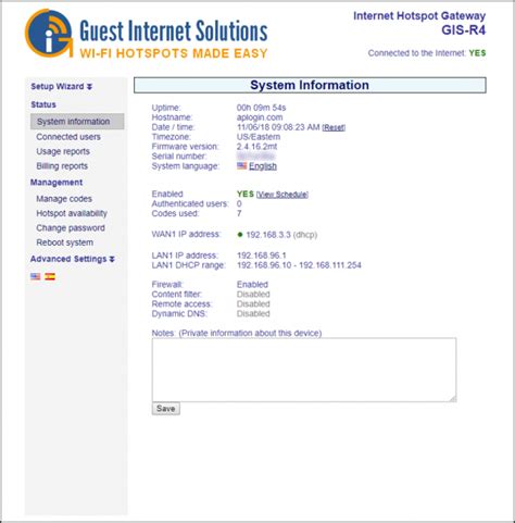 System Information Guest Internet