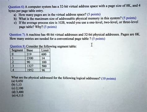 Solved Question 6 A Computer System Has A 32 Bit Virtual Address