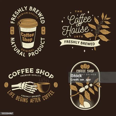 Coffe 상점 기호 배지 템플릿 세트 벡터 커피 그라인더 컵 커피 트리 실루엣의 가지를 가진 타이포그래피 디자인 레스토랑 카페 바 포장 메뉴용 템플릿 거친 필름 효과에