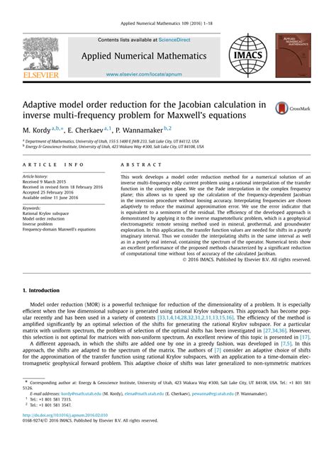 Pdf Adaptive Model Order Reduction For The Jacobian Calculation In Inverse Multi Frequency