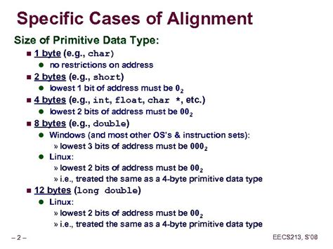 Alignment Aligned Data N Primitive Data Type Requires