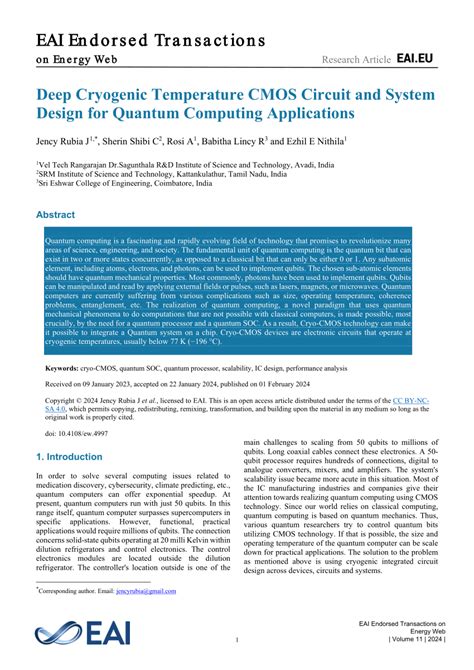 Pdf Deep Cryogenic Temperature Cmos Circuit And System Design For Quantum Computing Applications