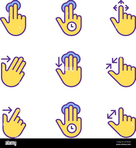 Multitouch Gestures Pixel Perfect Yellow RGB Color Icons Set Stock