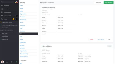 Calendars — Zammad Admin Documentation Documentation