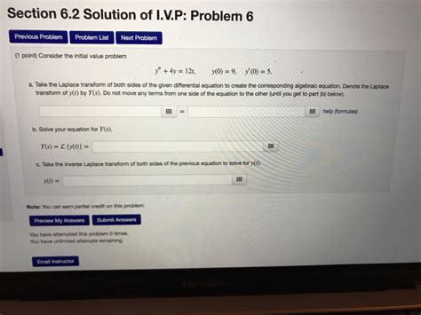 solved section 6 2 solution of i v p problem 6 previous