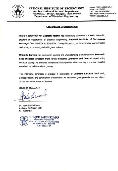 Undrathi Karthik On Linkedin I Once Again Continued In Doing An Internship On The Topic Of Power