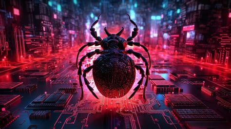 Premium Ai Image Red Light Glowing Computer Bug Perched On Microchip Symbolizing Threat Of