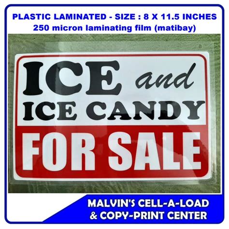 Laminated Signage Ice And Ice Candy For Sale Size 8x11 5 Inches Lazada Ph