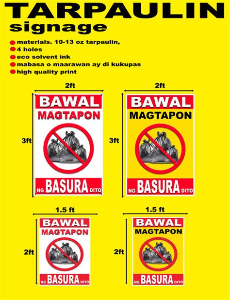 Bawal Magtapon Ng Basura Dito Tarpaulin Signage No Trash With 4 Holes