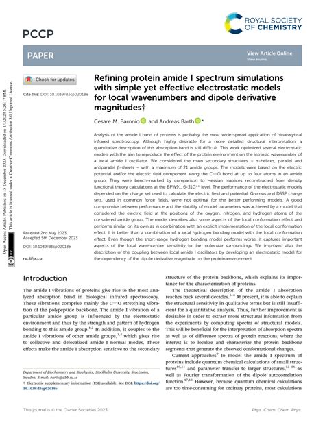 Pdf Refining Protein Amide I Spectrum Simulations With Simple Yet Effective Electrostatic