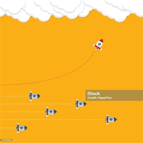 다른 개념을 생각합니다 빨간색 로켓은 방향을 변경합니다 새로운 아이디어 변화 트렌드 용기 창의적인 솔루션 혁신 및 독특한 방법 개념 개념에 대한 스톡 벡터 아트 및 기타