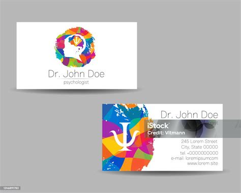 심리학 벡터 비즈니스 프로필에 편지 Psi Psy와 인간의 머리와 카드를 방문 합니다 현대 로고 크리에이티브 컬러풀 레인보우