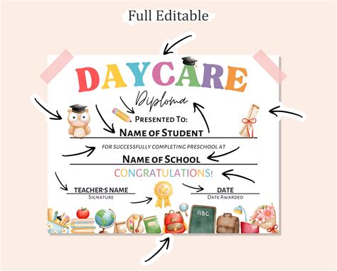 Editable Daycare Graduation Diploma Certificate Pdf Etsy