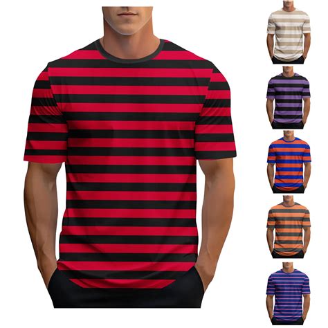 Uveasisha Striped Tee Shirts For Men Short Sleeve Crewneck Graphic Tees