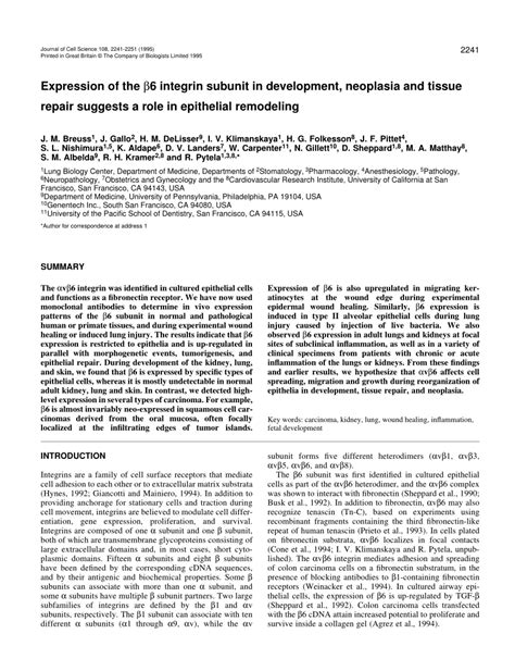 Pdf Expression Of The β6 Integrin Subunit In Development Neoplasia And Tissue Repair Suggests