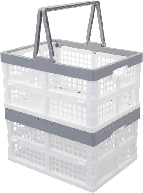Vcansay 16 L Collapsible Plastic Storage Crates Foldable Shopping Baskets 2 Packs