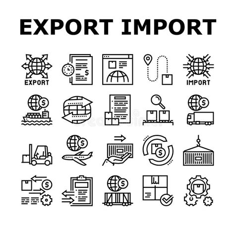 export import logistic collection icons set vector stock illustration