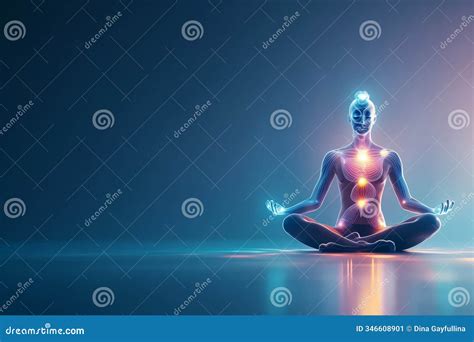 Woman Meditating In Lotus Pose With Glowing Chakras Balancing Energy