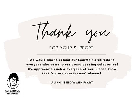 We Would Like To Extend Our Aling Isings Mini Mart