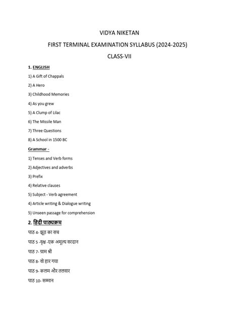 class vii half yearly syllabus pdf