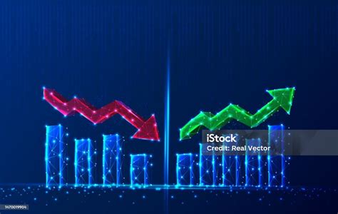 벡터 기술 다각형 성장 차트 빨간색 화살표 아래로 이동하고 올라가는 금융에 대한 스톡 벡터 아트 및 기타 이미지 금융
