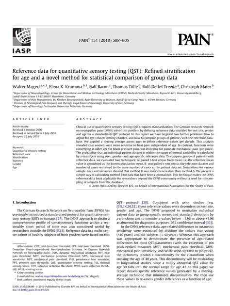 Pdf Reference Data For Quantitative Sensory Testing Qst Refined