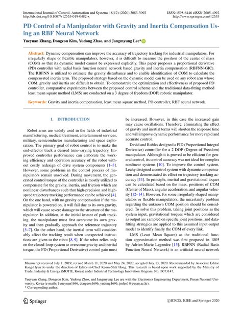 Pdf Pd Control Of A Manipulator With Gravity And Inertia Compensation