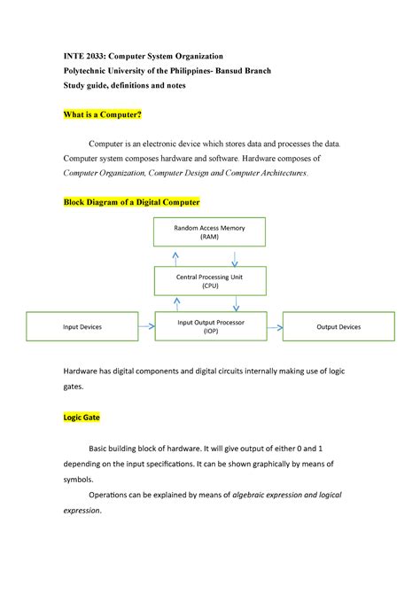 Computer Organization And Architecture Part 1 Inte 2033 Computer System Organization