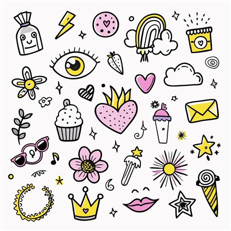 Premium Vector Cute Doodle Stickers With Flowers Hearts Stars And More