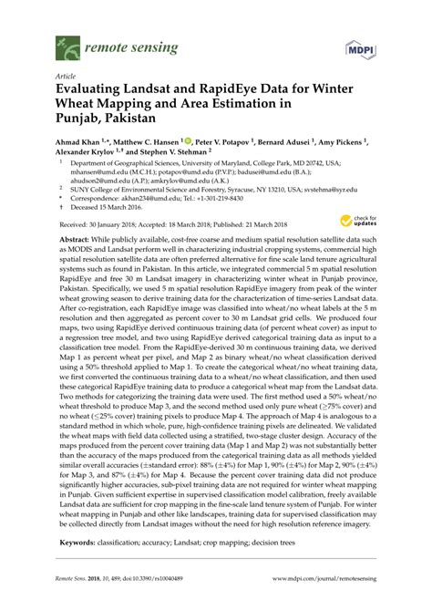 Pdf Evaluating Landsat And Rapideye Data For Winter Wheat Mapping And Area Estimation In