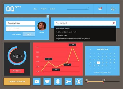 Free Minimal Blue And Red Ui Kit Psd Titanui