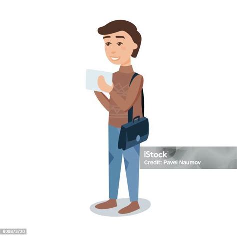 갈색 스웨터 서 만화 캐릭터 벡터 일러스트 레이 션에에서 웃는 남자 학생 독일에 대한 스톡 벡터 아트 및 기타 이미지 독일