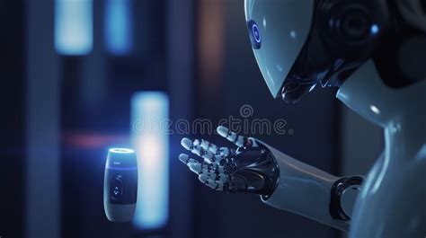Futuristic Humanoid Ai Assistant Engages With Glowing Voice Activated Device Generative Ai