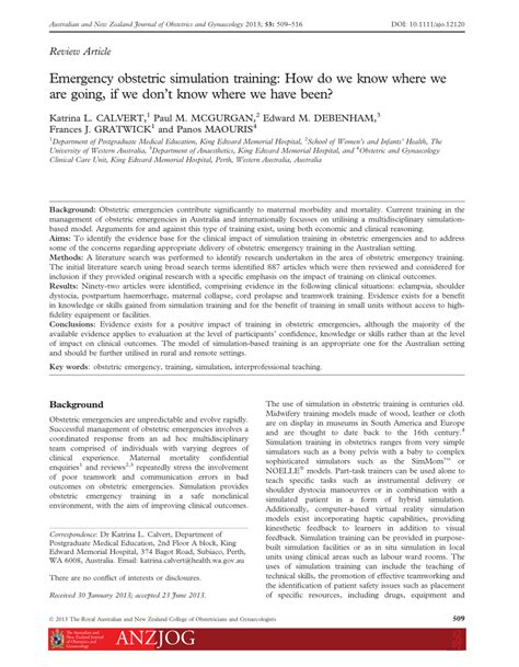 Pdf Emergency Obstetric Simulation Training How Do We Know Where We Are Going If We Dont