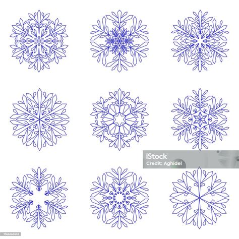 흰색 바탕에 파란색 눈송이입니다 벡터 겨울 세트입니다 눈송이 컬렉션입니다 눈 기호 개요 0명에 대한 스톡 벡터 아트 및 기타 이미지 Istock